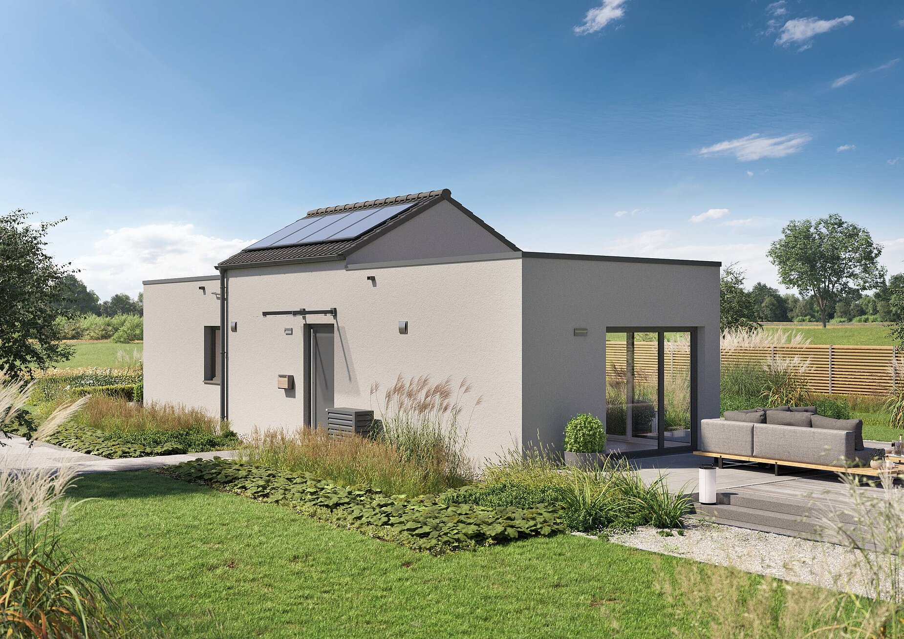 Bungalow mit partiellem Satteldach